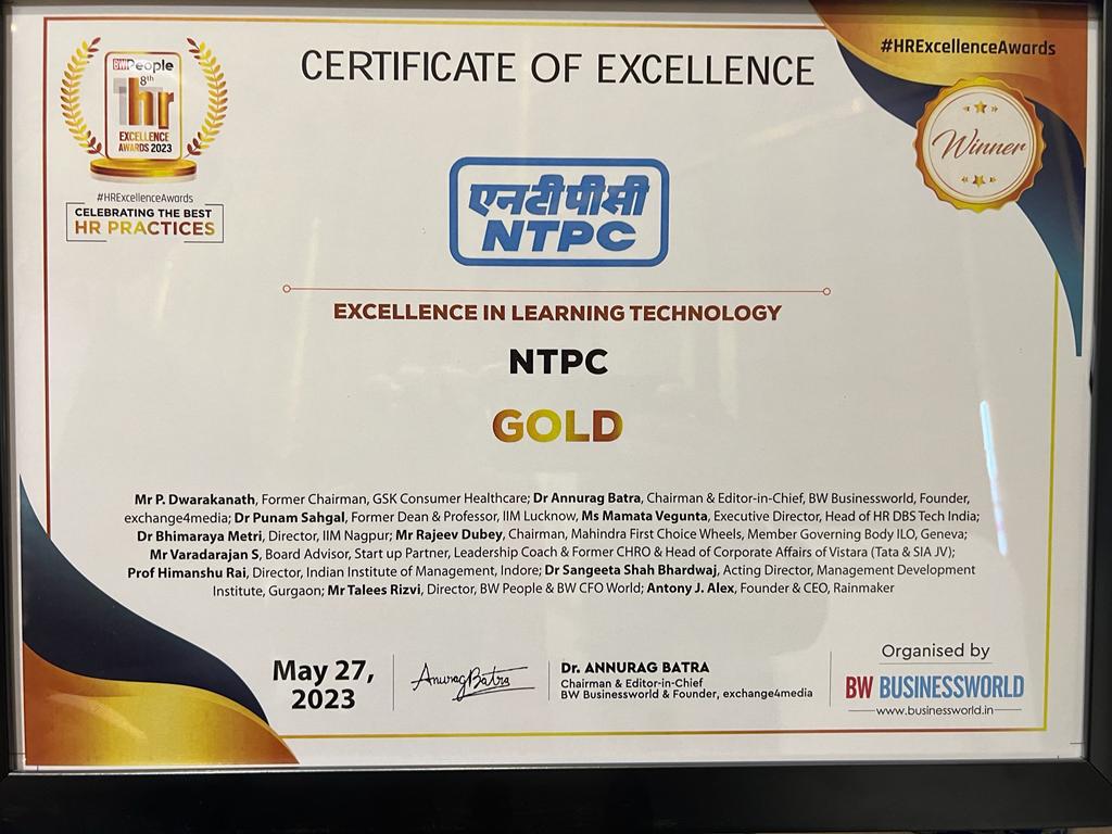 NTPC Awarded for Excellence in Learning Technology (Gold) Award 2023 | NTPC Limited
